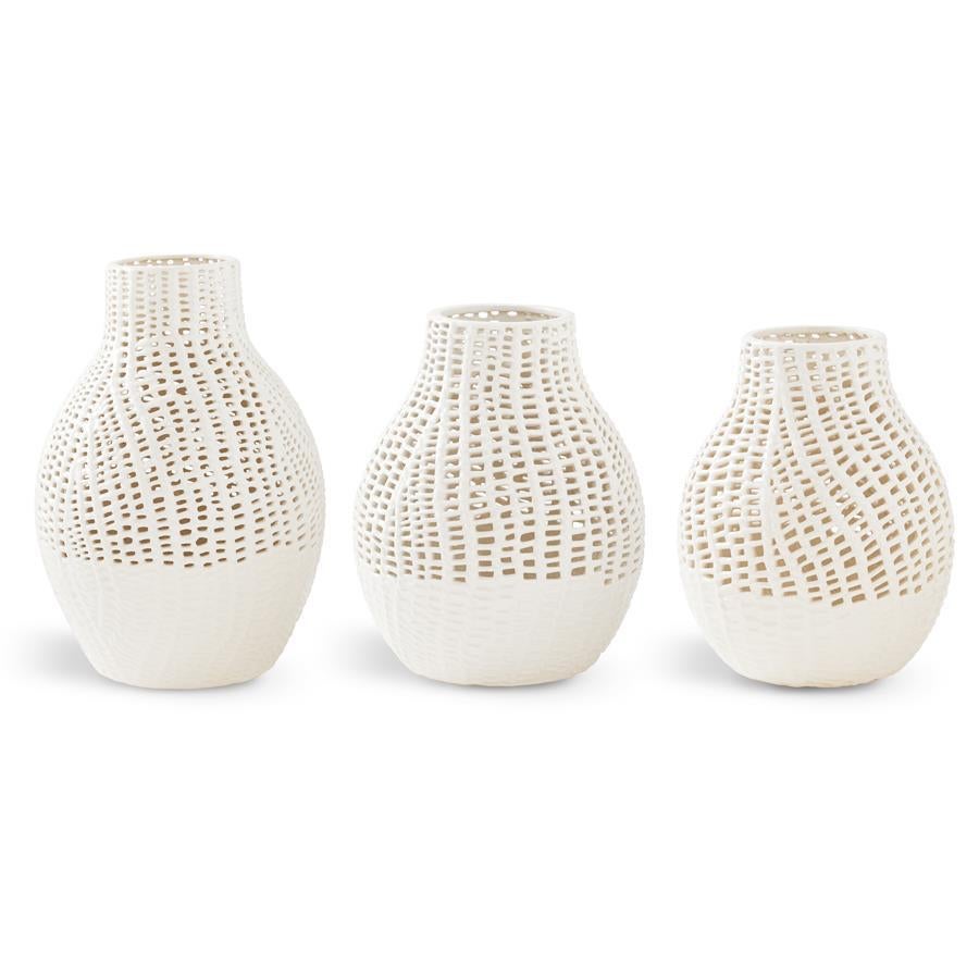 White Ceramic Basket Weave Vase | NURTURED NOTION